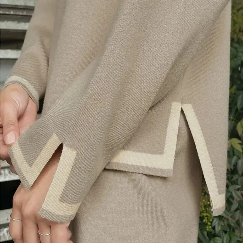 Contrast Color Patchwork Two-Piece Women's Casual Set: Long Sleeved O ...