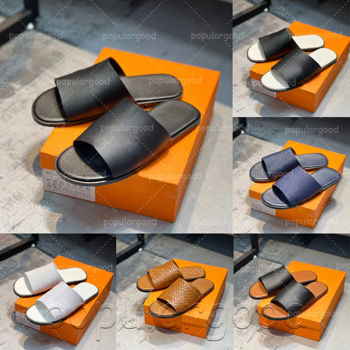 Mens Designer Sandals: Leather Slip On Slides Casual Summer Beach ...