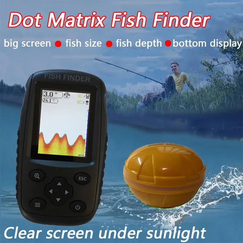 Wireless Fish Finder Sonar with 200m Depth, Colorful Dot Matrix Display ...