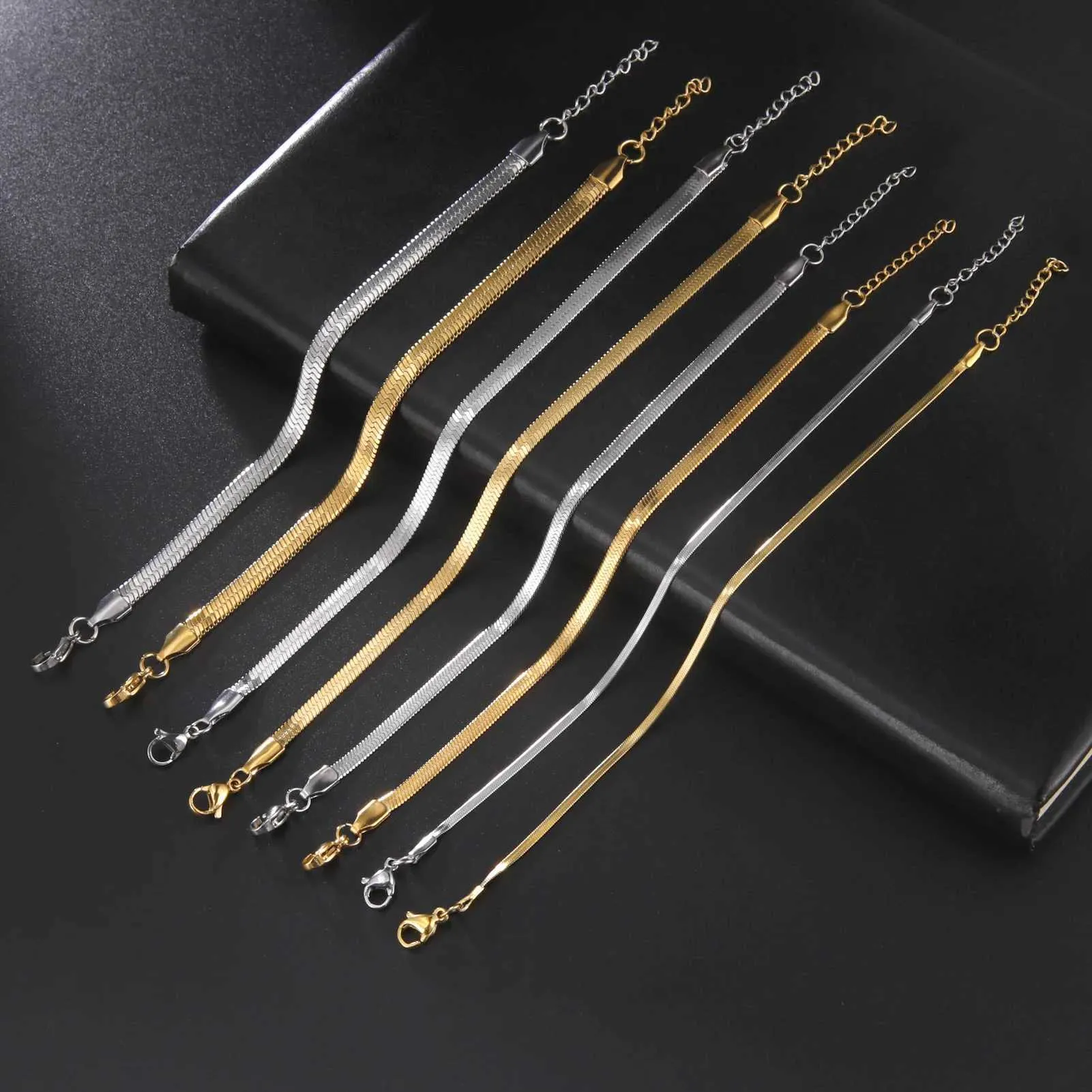 HIPEE Gold Flat Snake Bone Chain Bracelet for Women Men 2/3/4/5MM Width ...