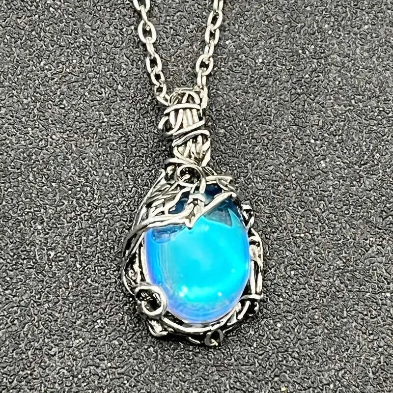 Moonstone Necklace Clavicle Chain Jewelry with Black Skeleton Pendant ...