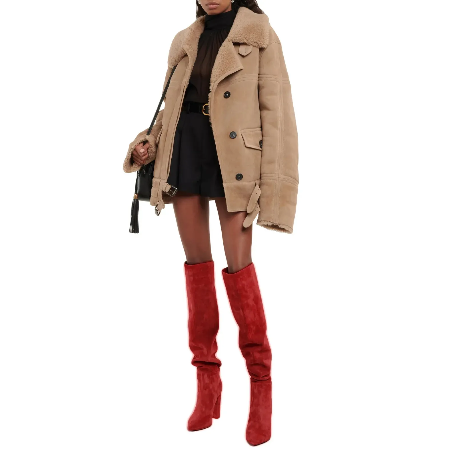 British Style PU Suede Over The Knee Wedge Heel Half Boots with Metal ...