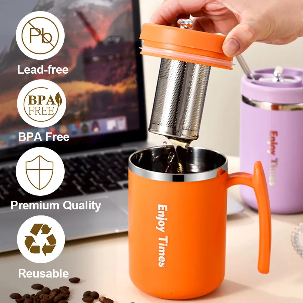 Stainless Steel Tea Mug With Infuser With Strainer, Straw, And Lid ...