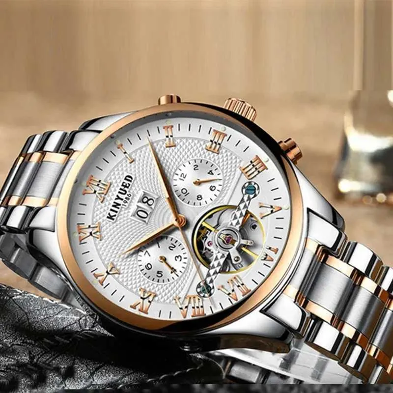 Gold And Jade Skeleton Automatic Mechanical Men's Chronograph Watch ...