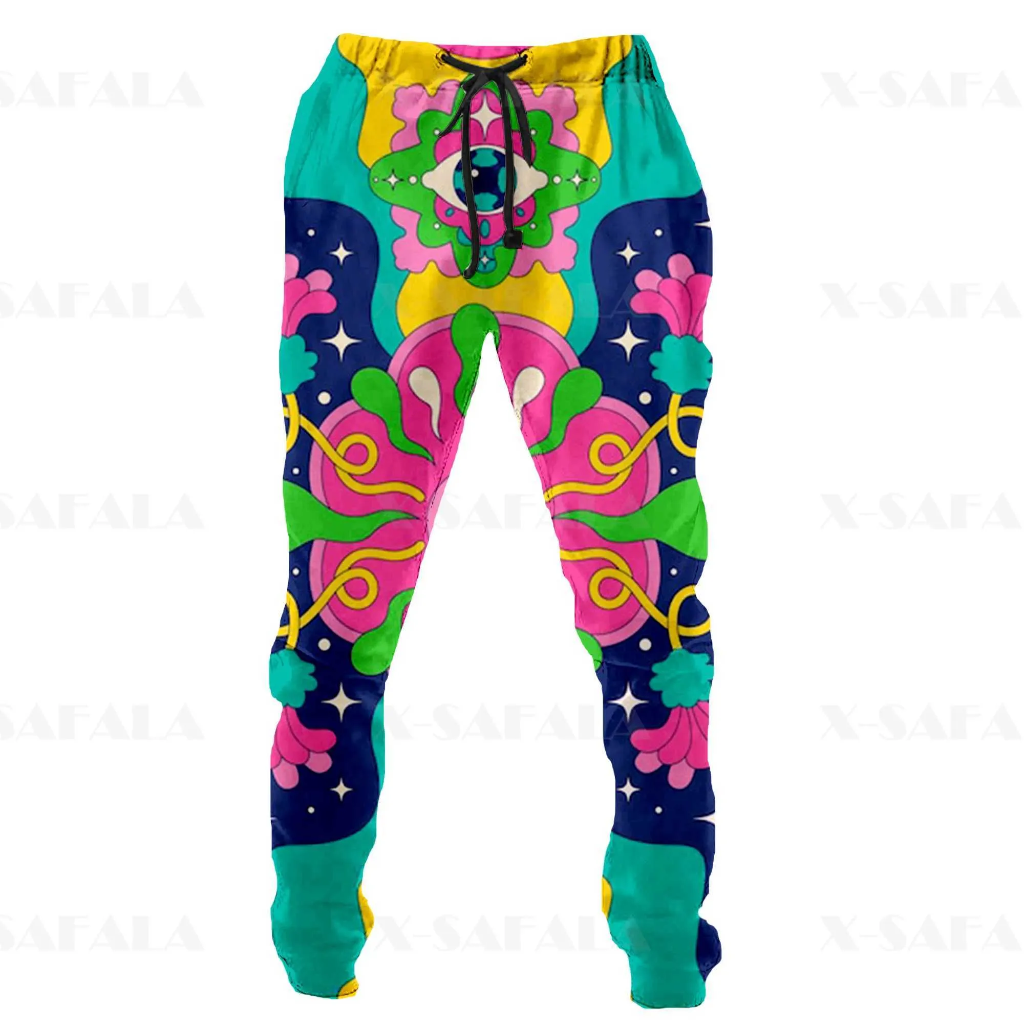 Trippy 3D Print Men's Gym 80s Sweatpants Colorful Hippie Long Baggy ...
