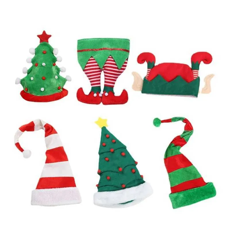 Striped Plush Elf Hat - Funny Christmas Party Hat with Long Felt Design ...