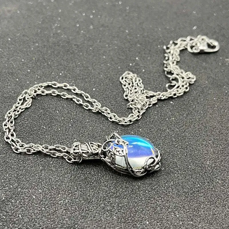 Moonstone Necklace Clavicle Chain Jewelry with Black Skeleton Pendant ...