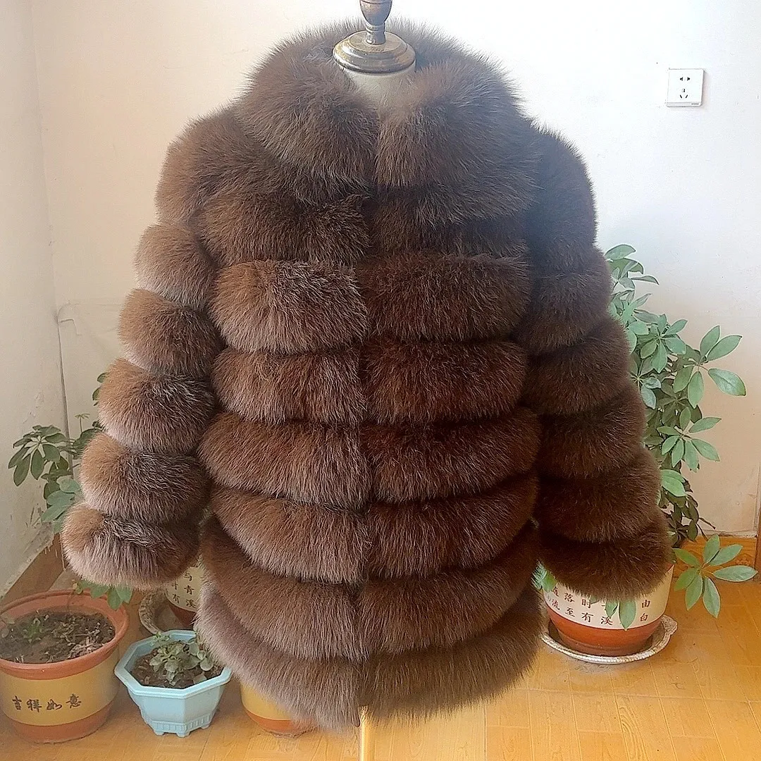 Natural Fox Fur Long Coat 100% Real Fur Womens Full Length Bat Sleeved ...