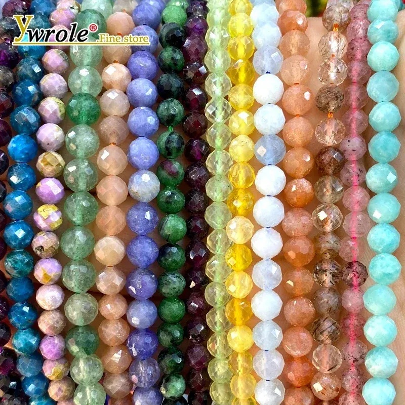 Natural Stone Tourmaline Aquamarine Beads Circular Loose Spacing Beads ...