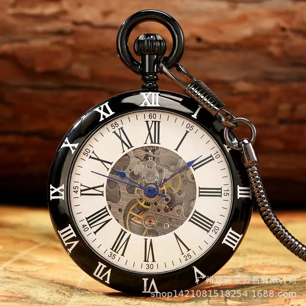 Outer Roman Font Round Snake Chain Automatic Mechanical Pocket Watch ...