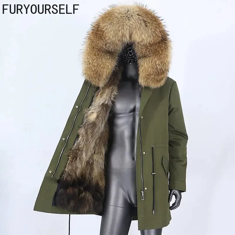 Men's Waterproof Parka Jacket with Natural Fox Fur Liner, White Duck ...