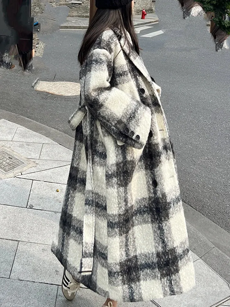 EAM White Block Plain Woolen Coat Loose Fit Lapel Long Sleeved Women's ...