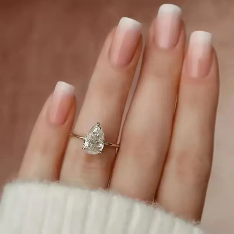 1-4CT Pear Cut D Diamond Rings for Women Silver Plated 18k Wedding ...