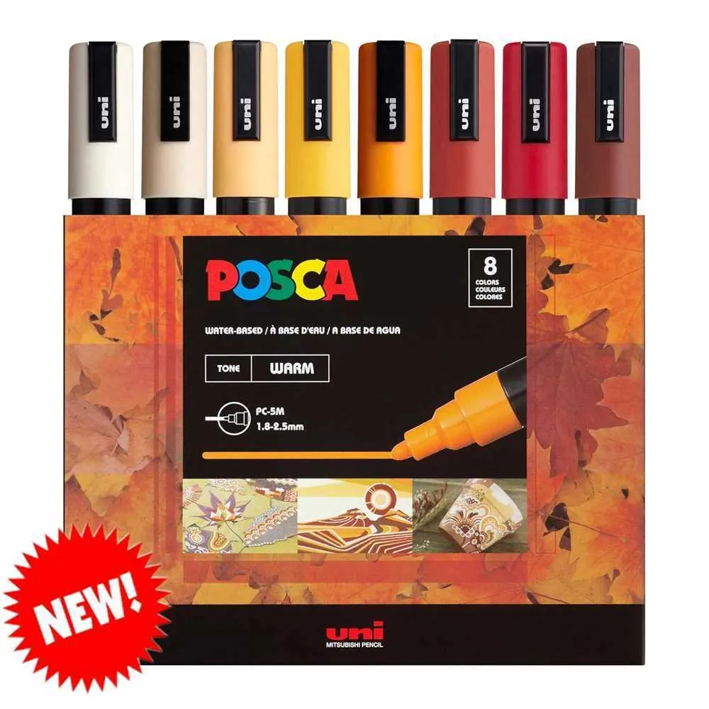 Posca Paint Markers Set - 8 Medium Tip - Warm, Earth, Mono & Cool Tones ...