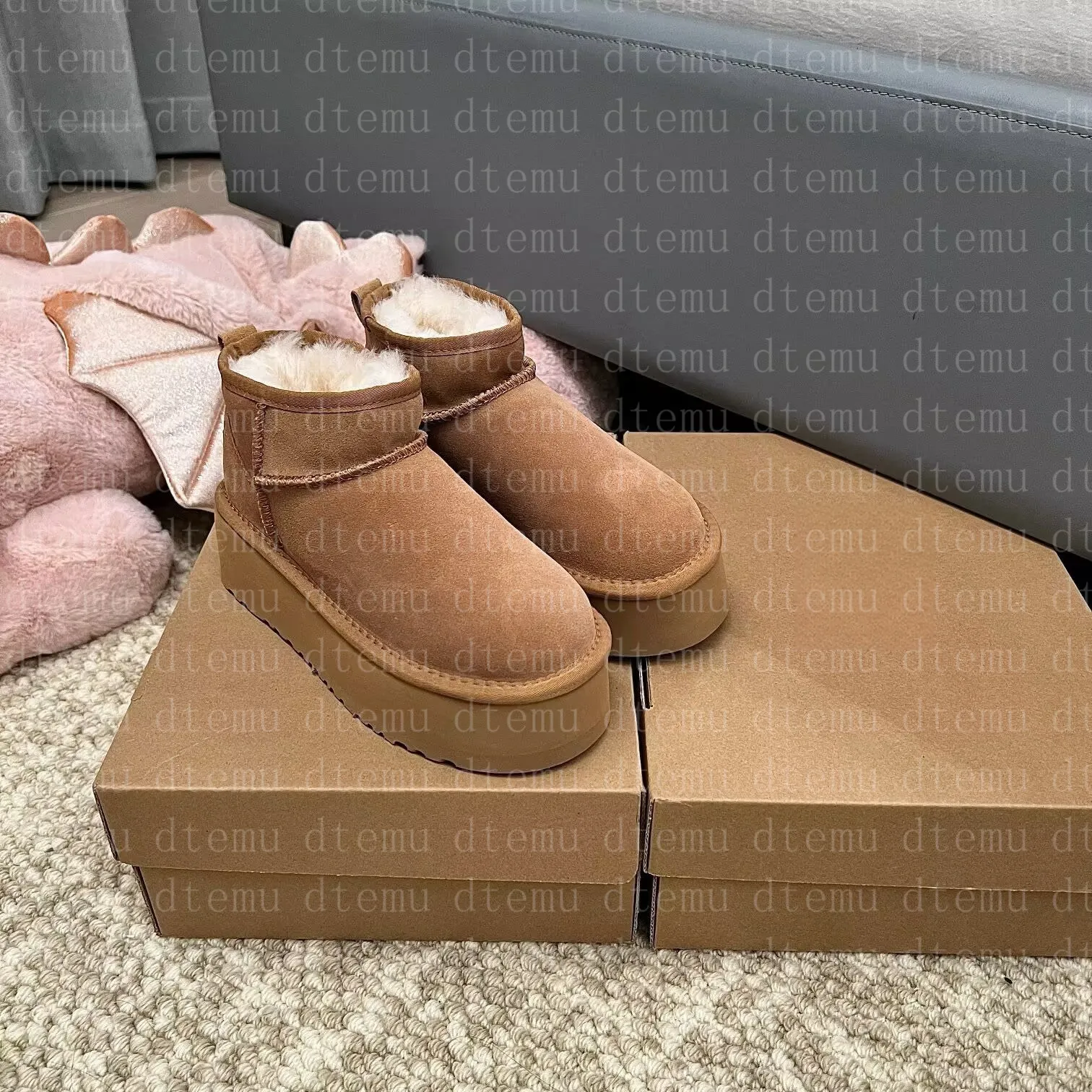 Winter Women's Slippers Platform Snow Slippers Thick-soled Wool Warmer ...