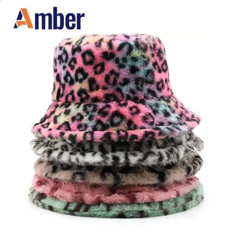 Stylish Amber Leopard Print Faux Fur Leopard Bucket Hat Perfect For ...