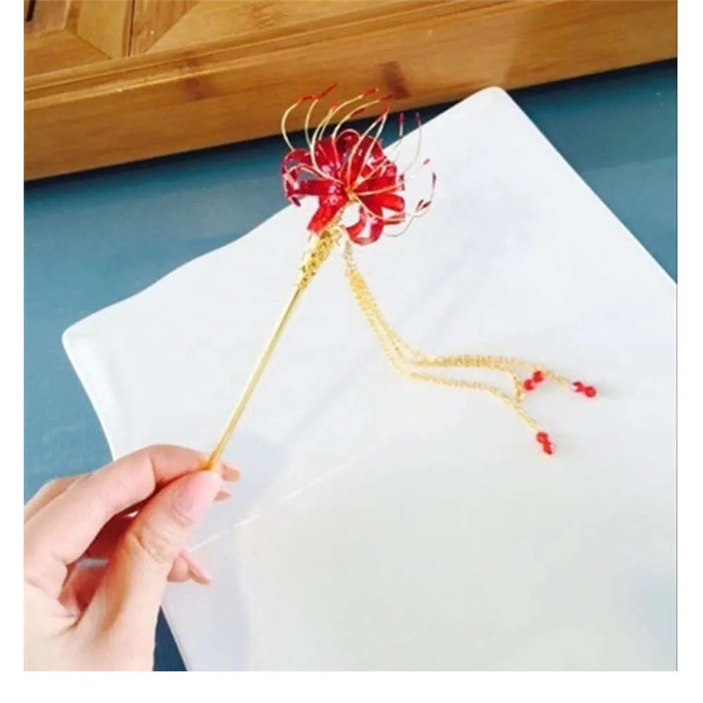 Red Lycoris Radiata Hair Stick - Tassel Hanfu Hairpin for Cheongsam ...