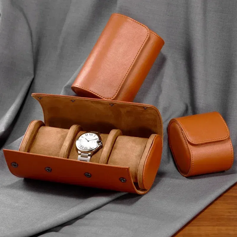 Portable Vintage Leather Watch Roll Travel Case 1/2/3-Slot Organizer ...