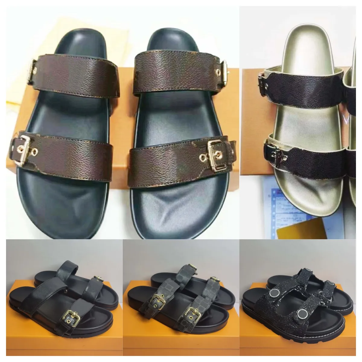 Bulk Designer Slide Sandals Womens Premium Leather Platform Sliders For ...