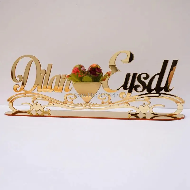 Personalized Wedding Table Decoration Acrylic Mirror Gold Name Sign ...