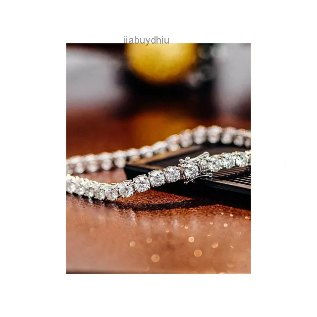 Studded 925 Sterling Silver White Gold Plated 5mm Moissanite Tennis Chain With VVS Moissanite ...