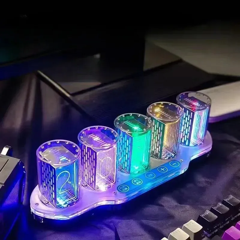 Modern Double Sided LED Light Up Tube Nixie Tube Desk Clock Creative ...