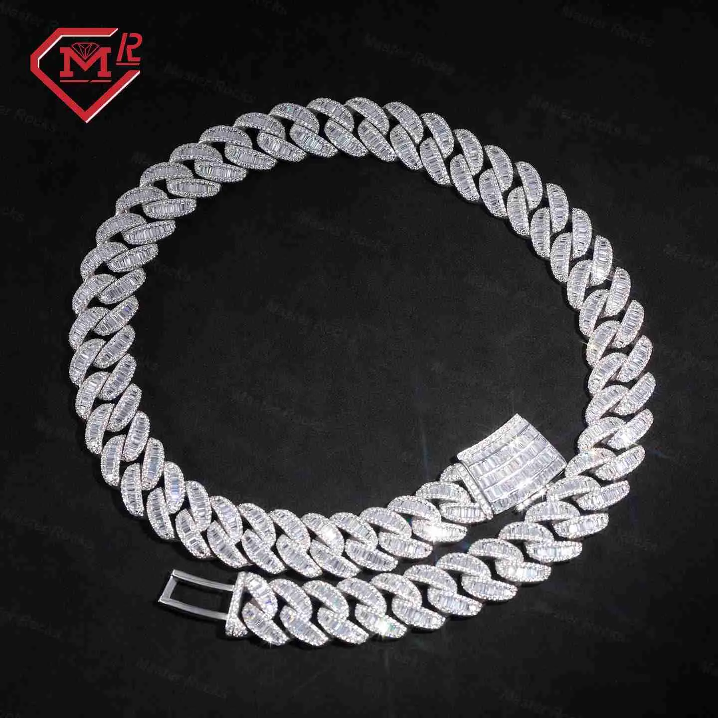 Iced Out Miami Cuban Link Chain Solid Silver 925 Men's Hip Hop Bling ...