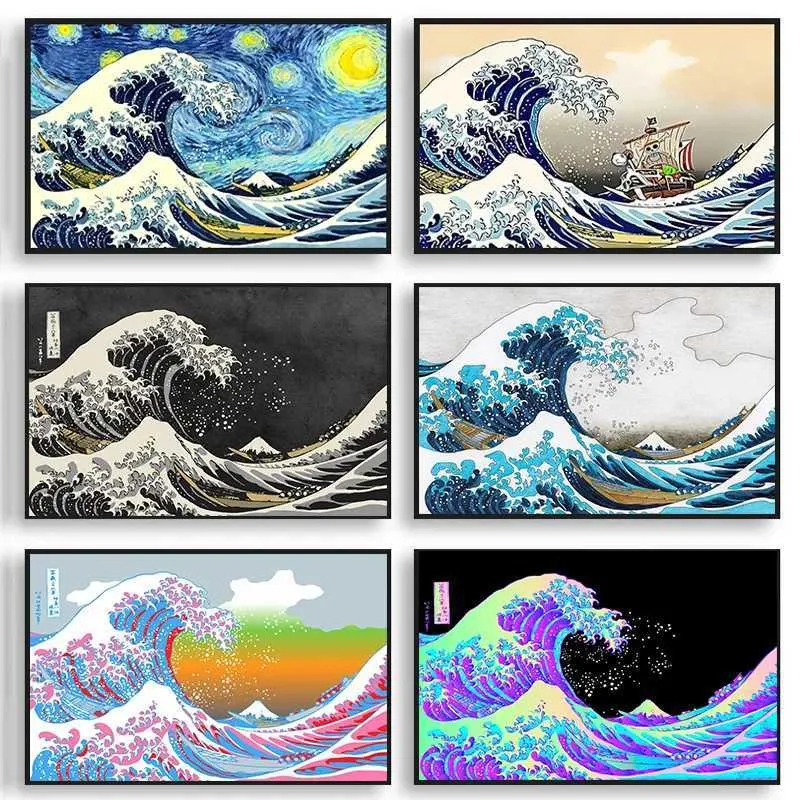 Famous Painting The Great Wave Off Kanagawa Japanese Sea Art Poster And ...