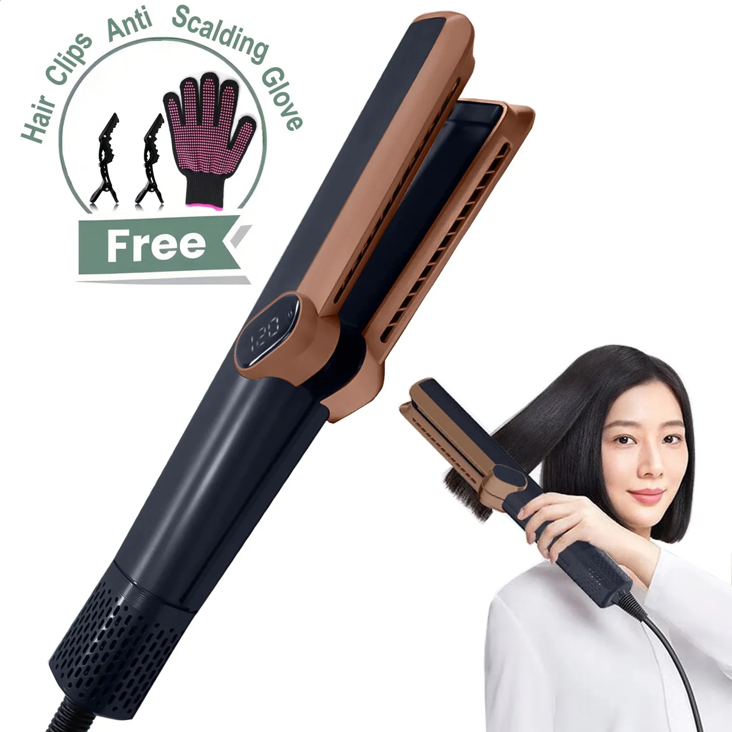 LCD Screen Airflow 2 In 1 Ceramic Hair Straightener And Blower Wet To ...