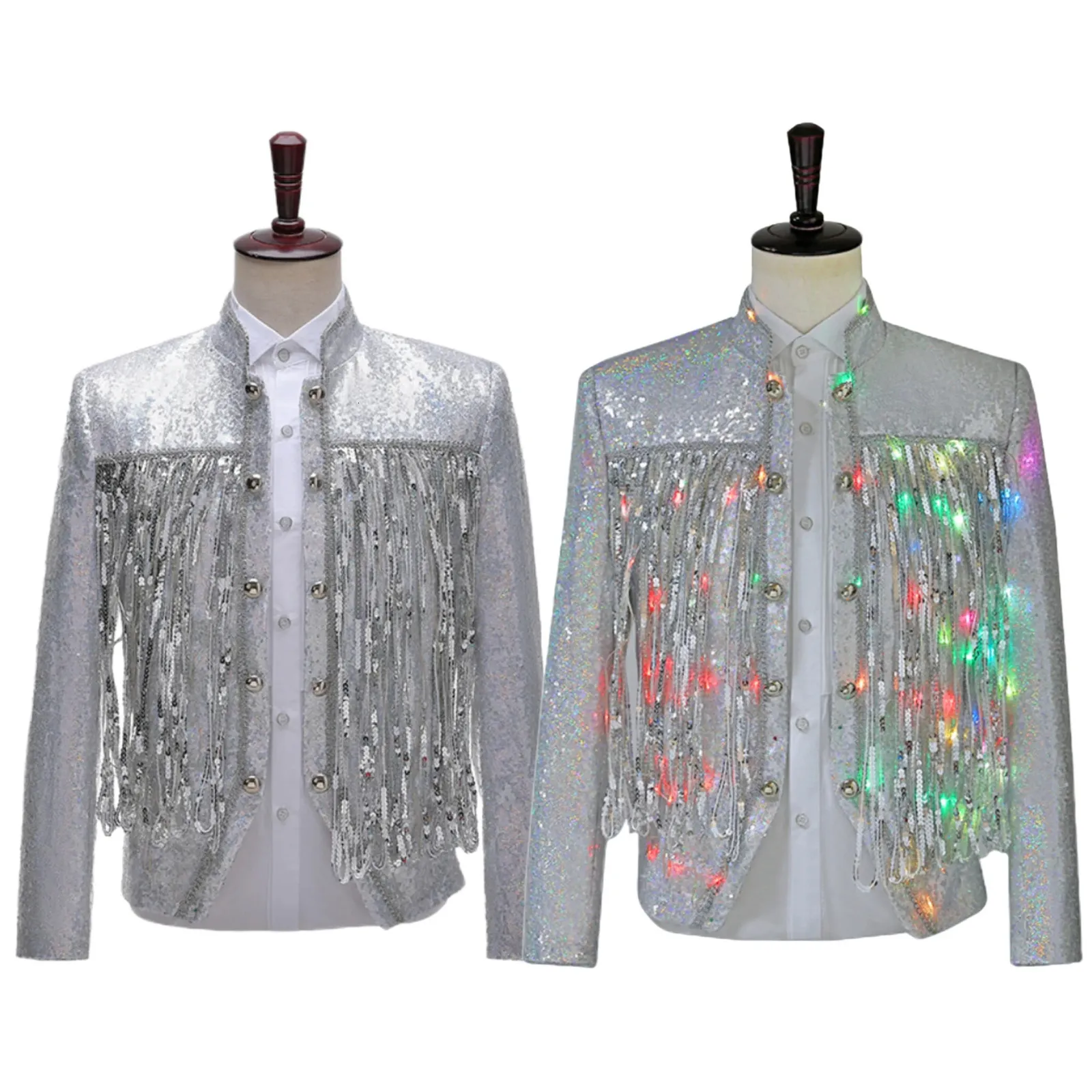 Men's white acetate jackets with sequined thief weave for rehearsal ...