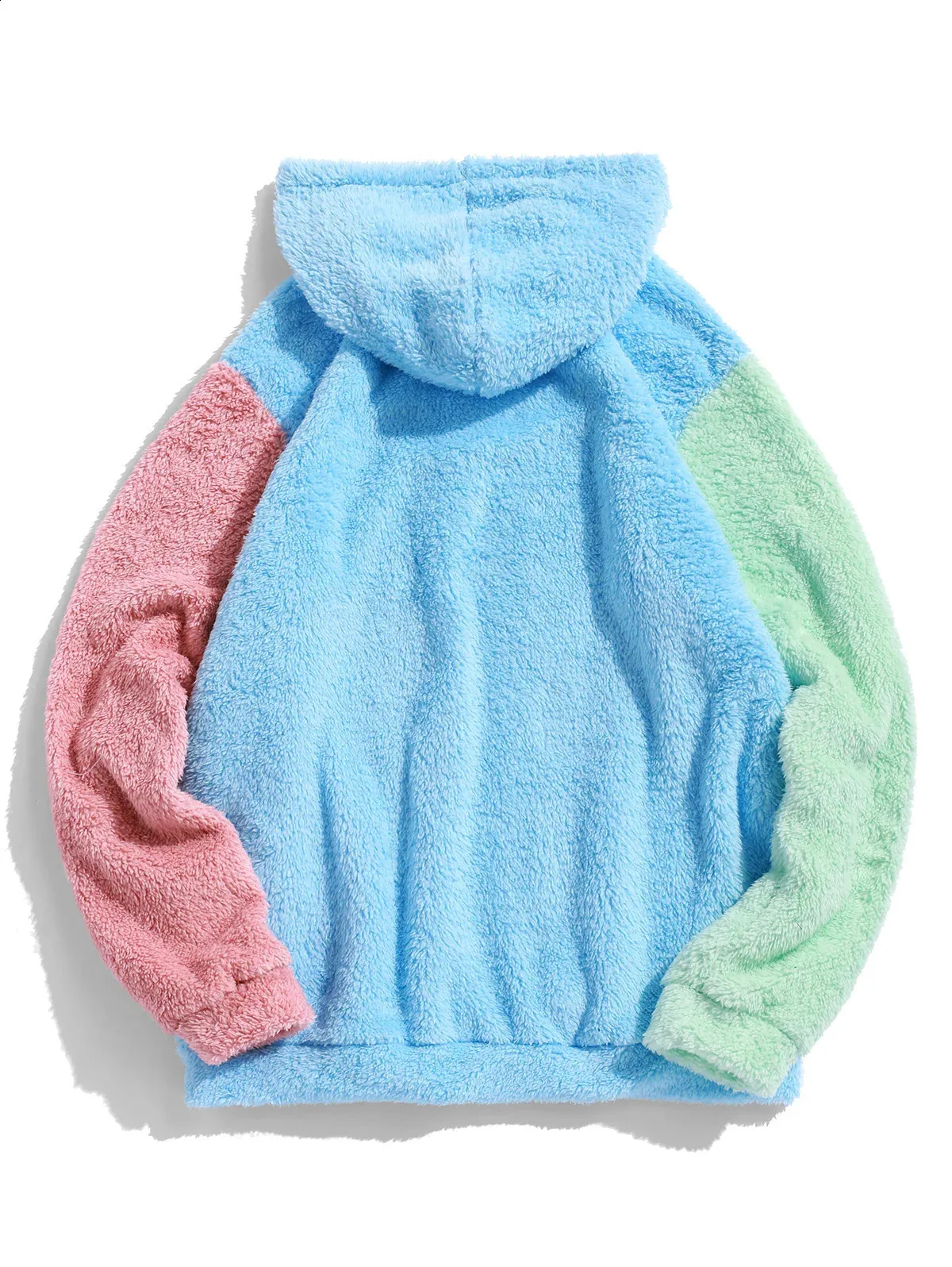 Fuzzy Fleece Colorblock Hoodie - Spliced Design, Soft and Warm, Casual ...
