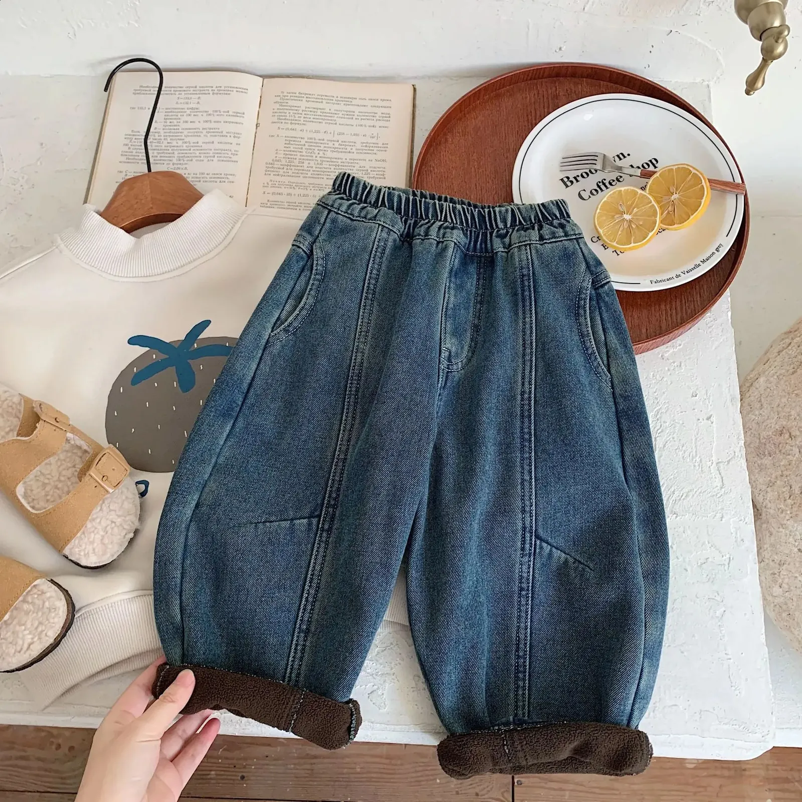 Children's Boys' Winter Jeans: Simple Versatile Plush Denim Loose ...