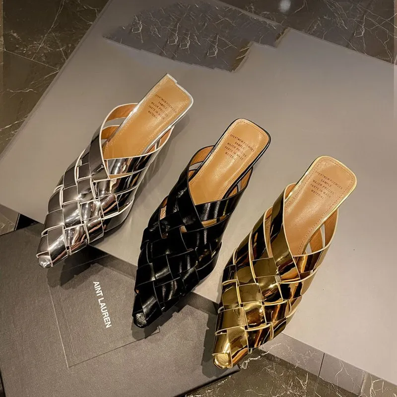 Braided Slippers for Men Narrow Width Genuine Leather Cone Heels 1 3/4 ...