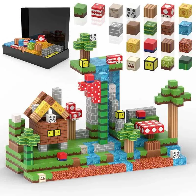 Magnetic Blocks 50-Building Toys Plastic STEM Montessori Sensory Set ...