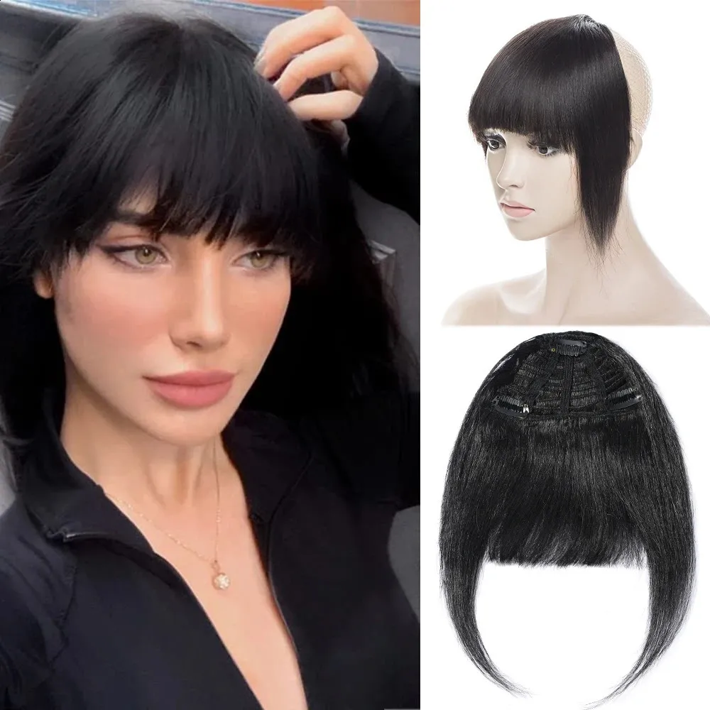 Human Hair Clip-In Bangs - Thick Blunt Fringe with Temples - 3 Clips ...