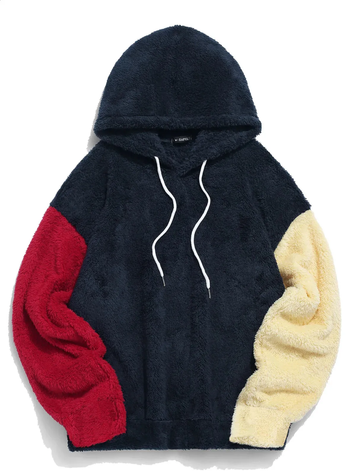 Fuzzy Fleece Colorblock Hoodie - Spliced Design, Soft and Warm, Casual ...