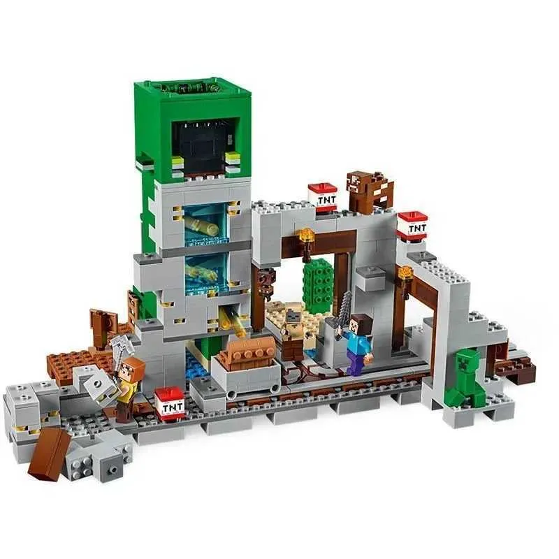 Minecart Building Blocks Toy with Rail Track and Desert Mesa Statue ...