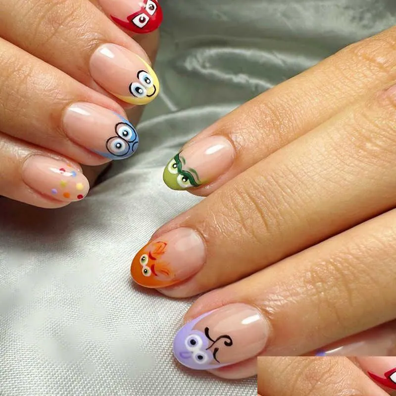 French Style Handmade Funny One Piece Acrylic Nails Handpainted Armor ...