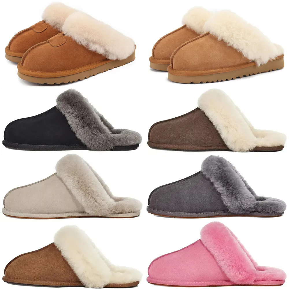 Chestnut Furry Shearling Slippers | Cozy Suede Platform Slides For ...