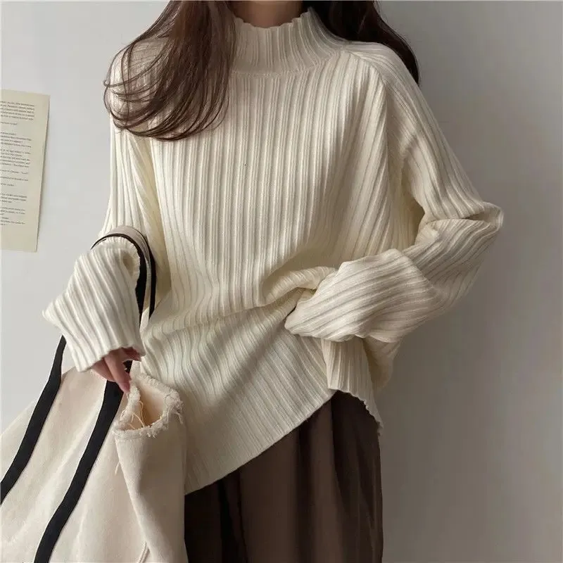 Loose fit acetate turtle neck sweater with batwing sleeves for autumn ...