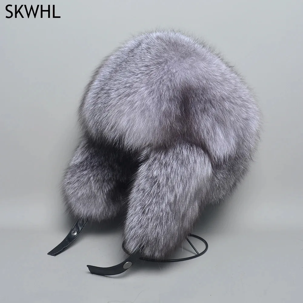 Silver Fox Fur Hat For Men Real Raccoon Fur Lei Feng Cap, Bomber Hat ...