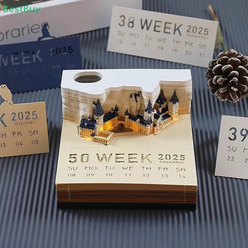 Magical Castle Desk Calendar Stickers With Light 3D Hand Torn Castle ...