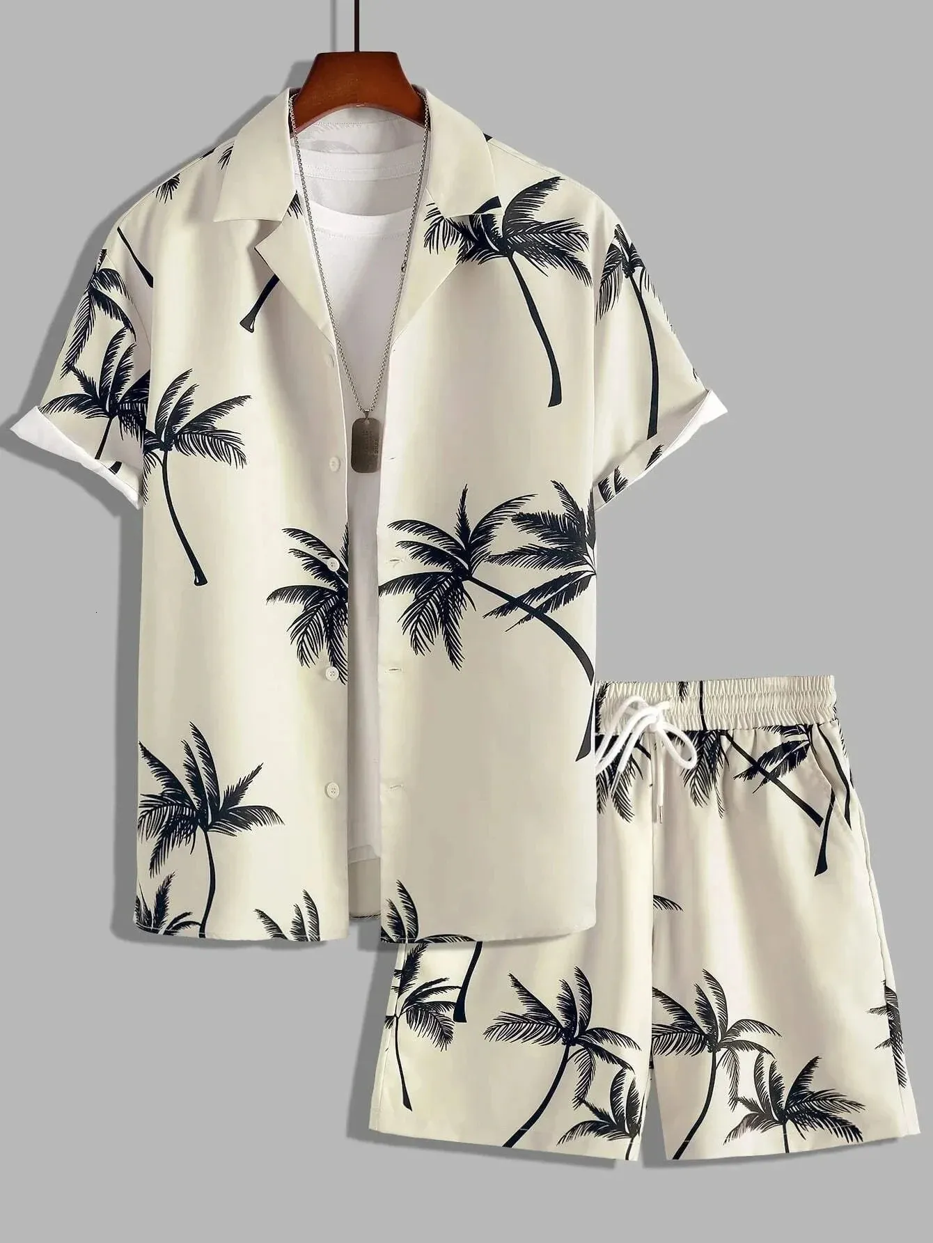 Kids Shirt Sets 3D Print Beach Coconut Tree Plaid Lapel Short Sleeve ...