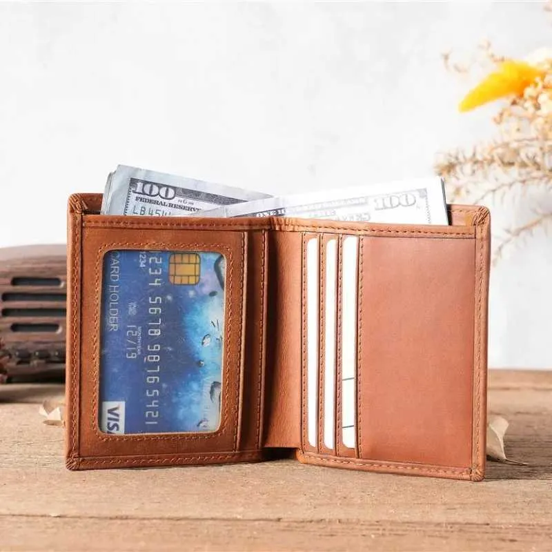 Leather Mens Wallet with ID Window & 5 Card Slots - Double Fold ...