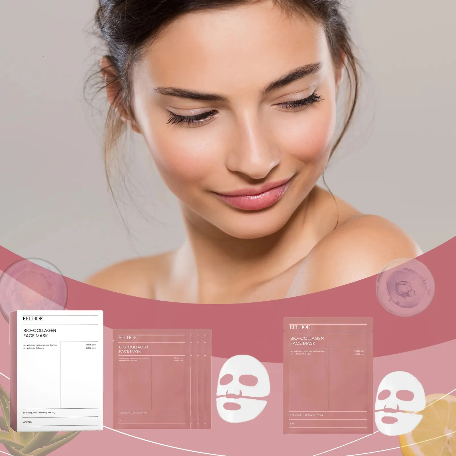 Eelhoe 4-Piece Bio-Collagen Facial Mask - Shrink Pores, Deep Moisturize ...