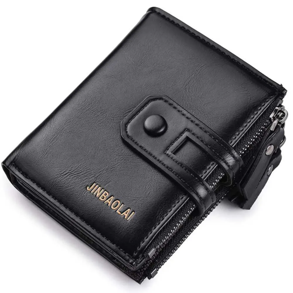 Mens wallet with coin pocket double zipper buckle polyester lining ...