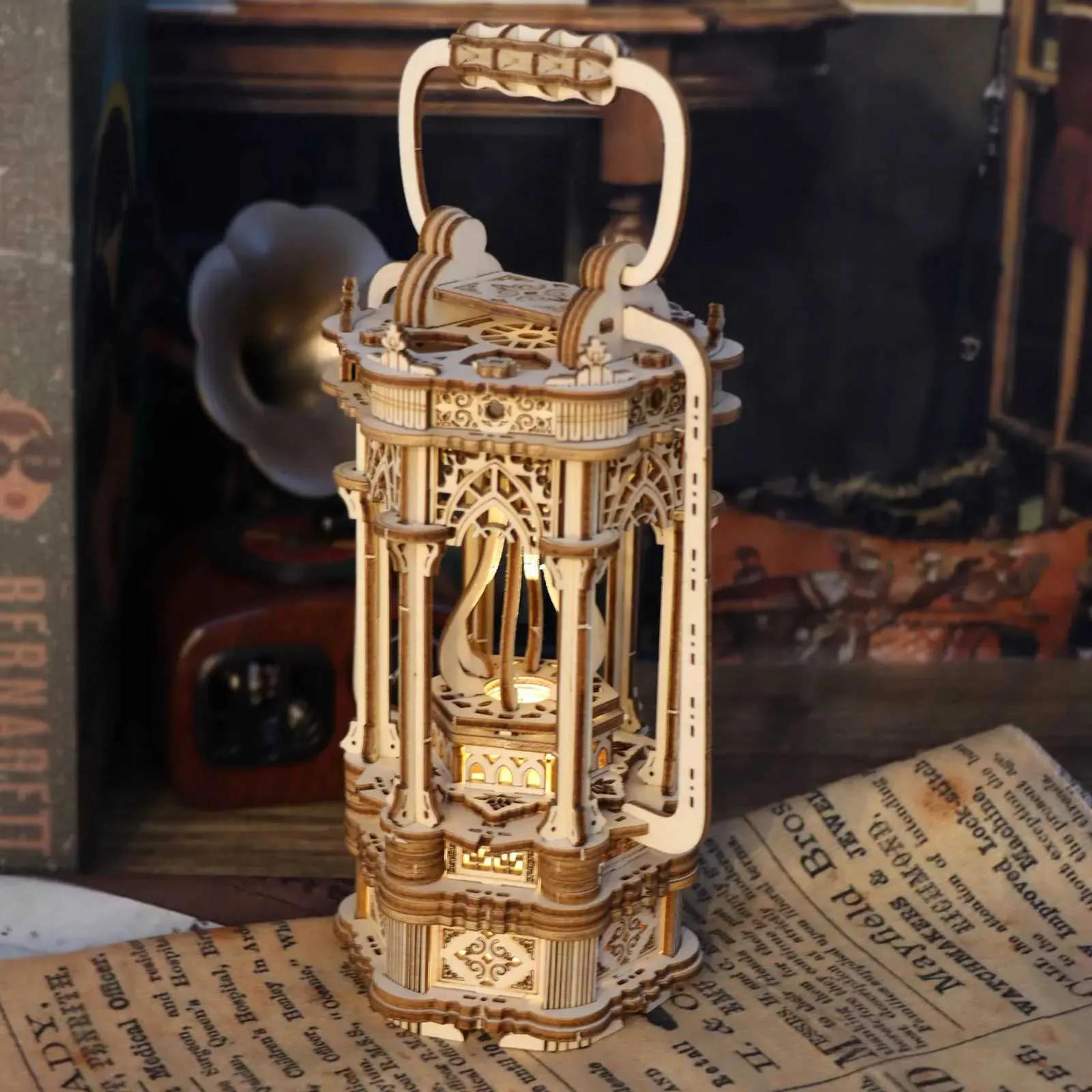 Rotating Vintage Lantern: 3D Wooden Puzzles DIY, Puzzle Lamp Desk Decor ...