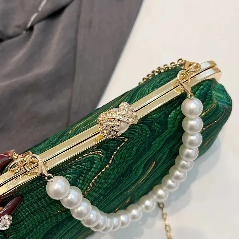 Elegant Women's Satin Evening Clutch Pearl Shell Clip Blue Chain ...