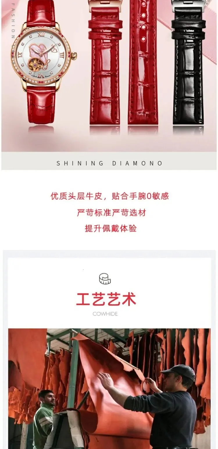 Genuine leather watch strap butterfly clasp 12mm 14mm 15mm 16mm 18mm ...