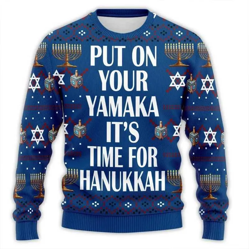 Hanukkah Menorah Ugly Christmas Sweater 3D Printed Unisex Holiday ...